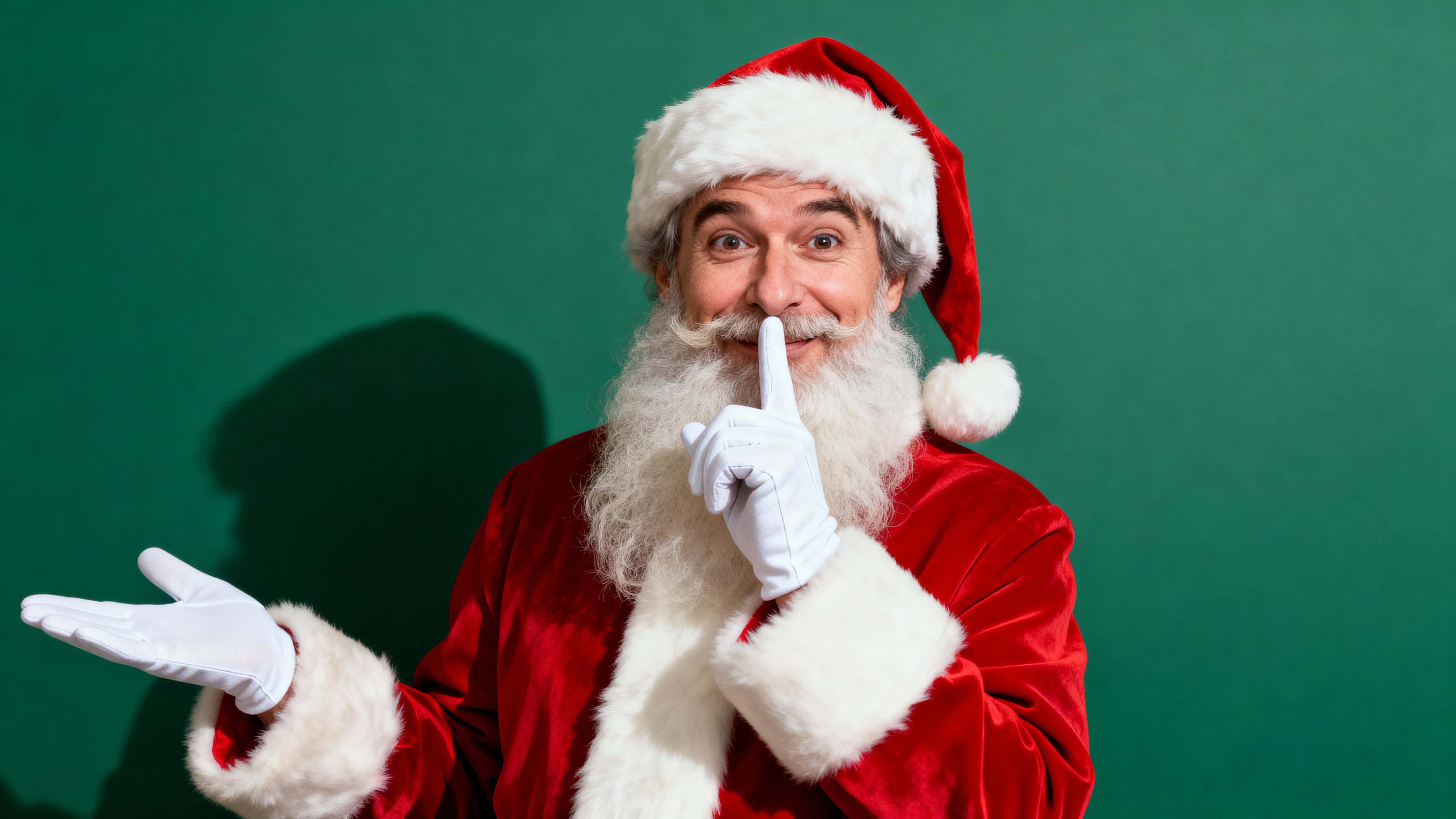 Santa chest-up portrait with playful shh — Free 5120x2880 AI Image ...